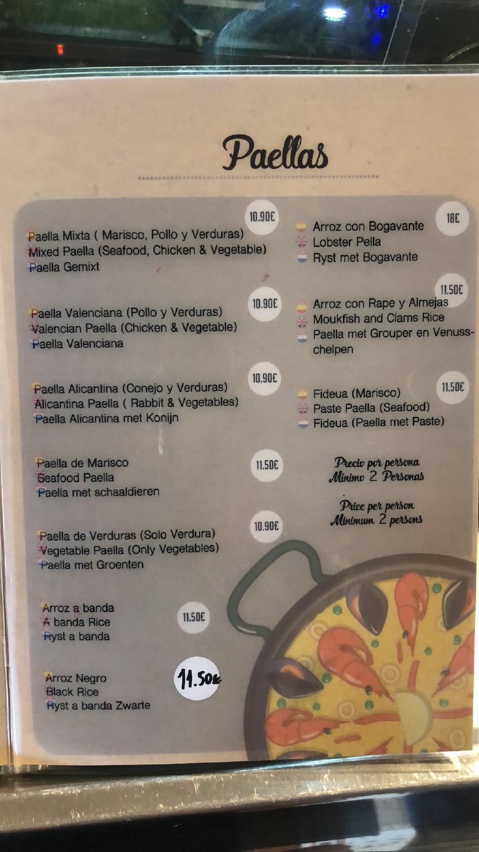 Carta de Restaurante los Ranchos, Benidorm