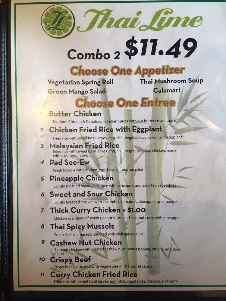 Menu at Thai Lime Restaurant, Toronto