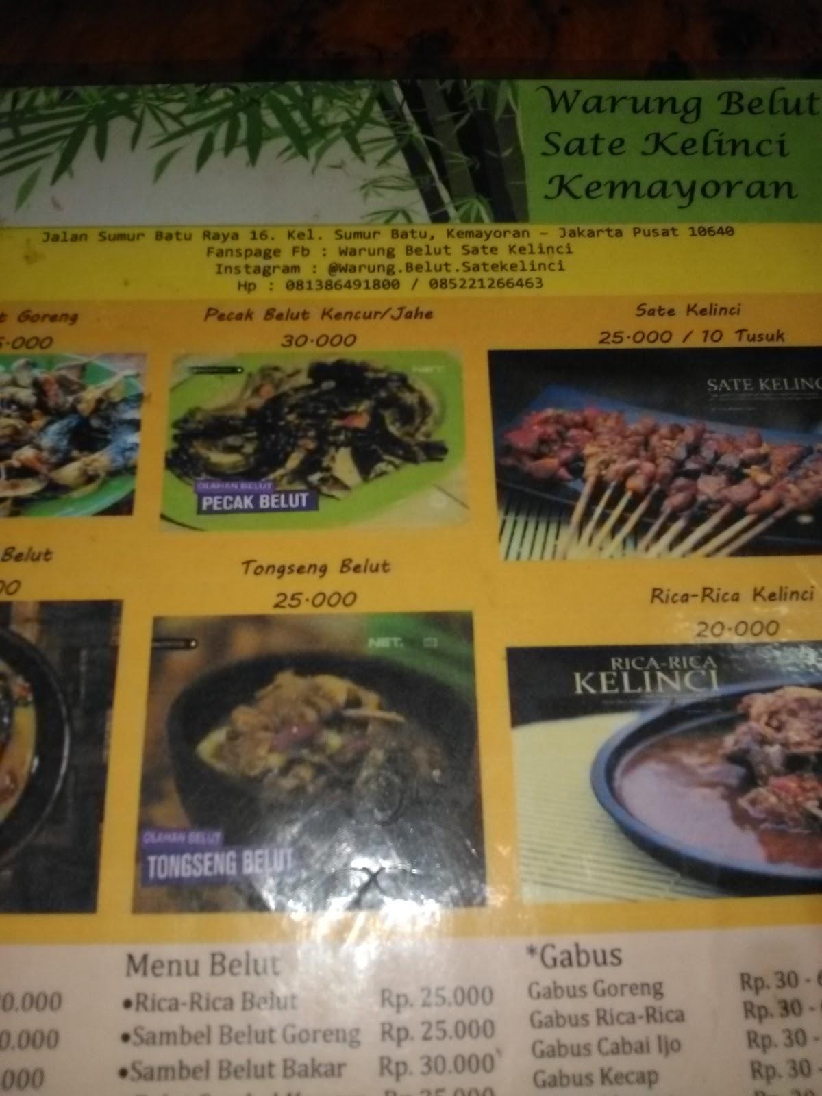 Menu at Warung Belut Sate Kelinci Kemayoran ( Resto Belut Sunadi ...