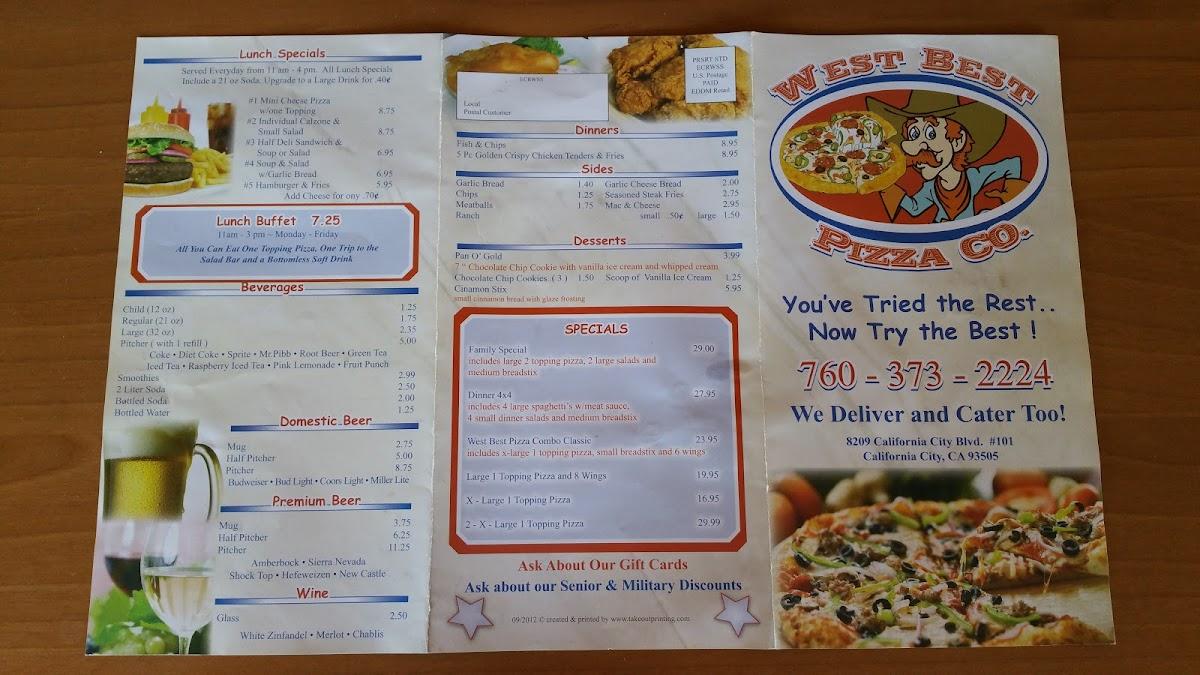Menu at West Best Pizza Company pizzeria, California City