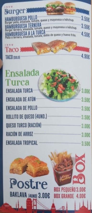 Menu at A La Turca restaurant, Banyeres de Mariola