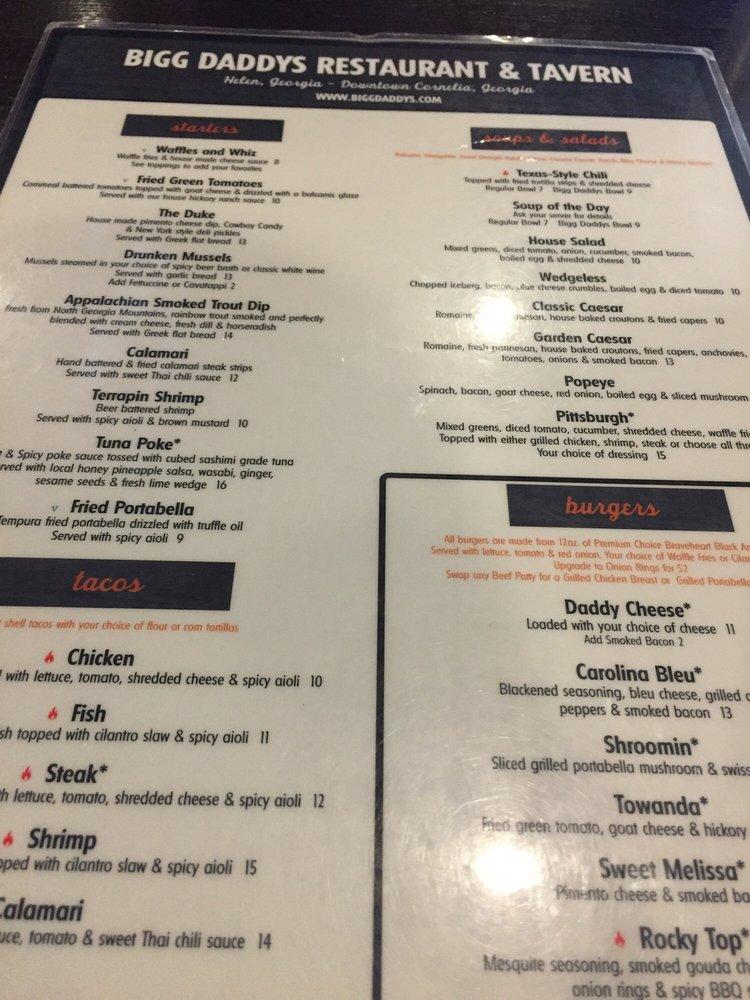 Menu at Bigg Daddys Restaurant and Tavern, Cornelia