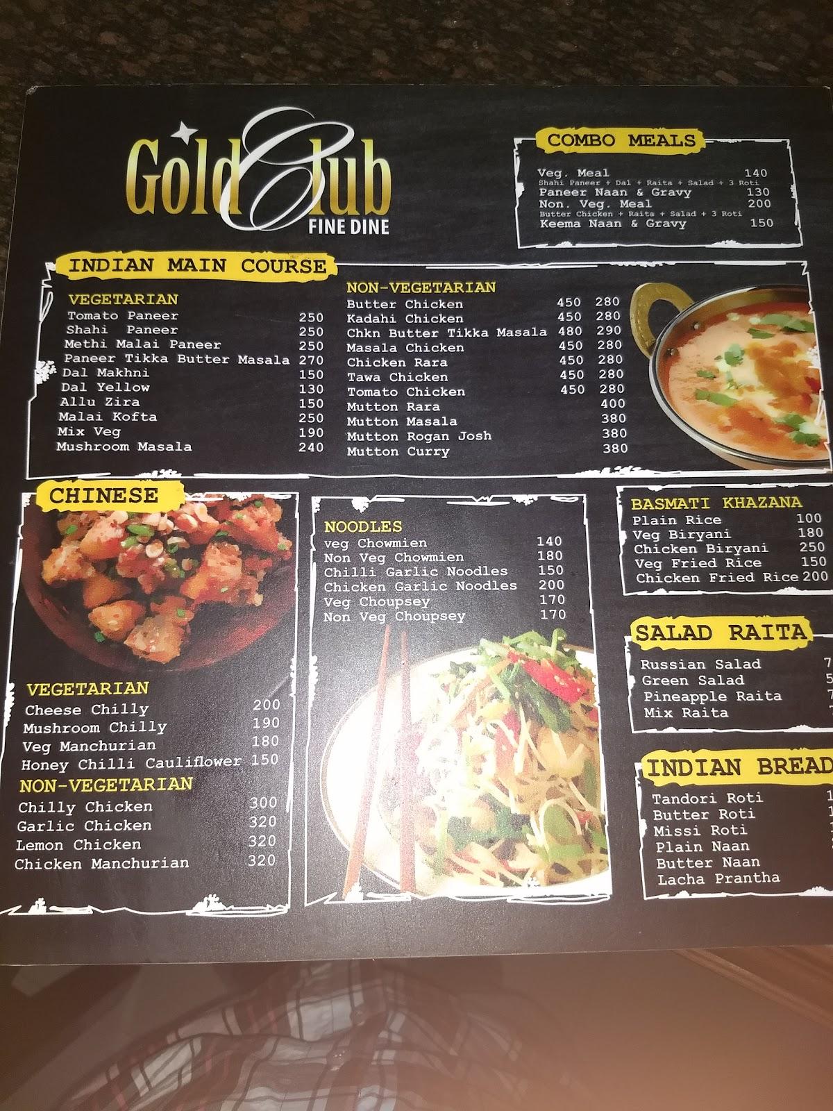 Menu at Gold club fine dine, Patiala