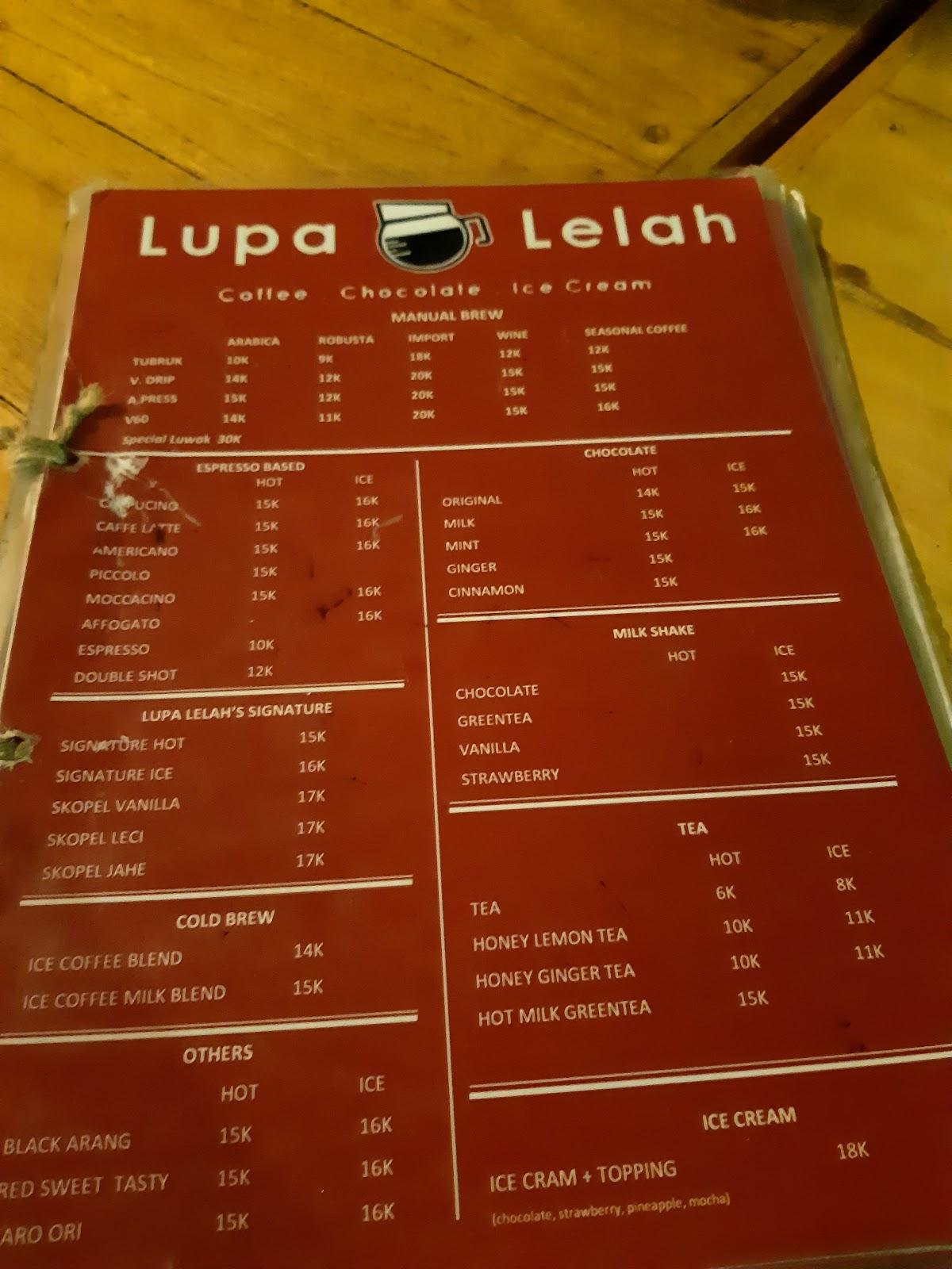 Menu at Lupa Lelah Cafe, Malang