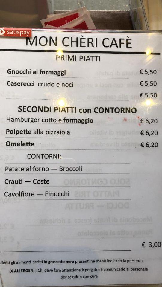 Menu at Mon Chèri Cafè pub & bar, Turin