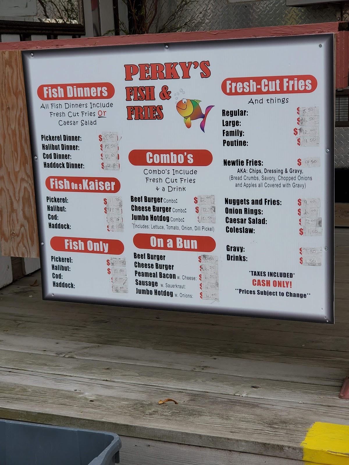 Menu at Perky's Fish & Fries restaurant, Canada