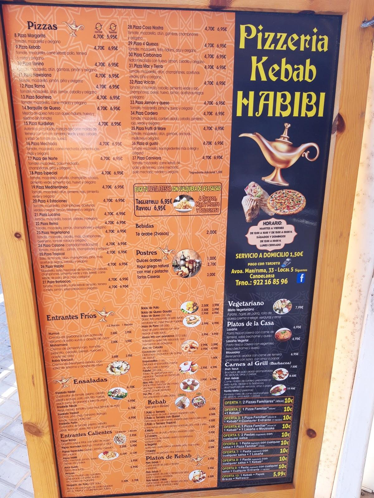 Menu at Pizzería Kebab Habibi - kebab en Candelaria, Candelaria