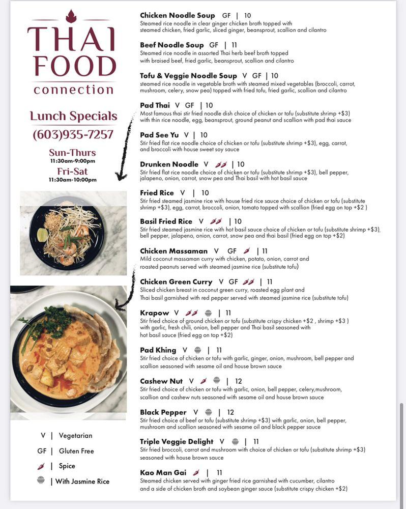 Menu at Thai food connection restaurant, Manchester
