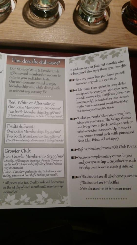 Menu at Village Vintner Winery & Brewery pizzeria, Algonquin