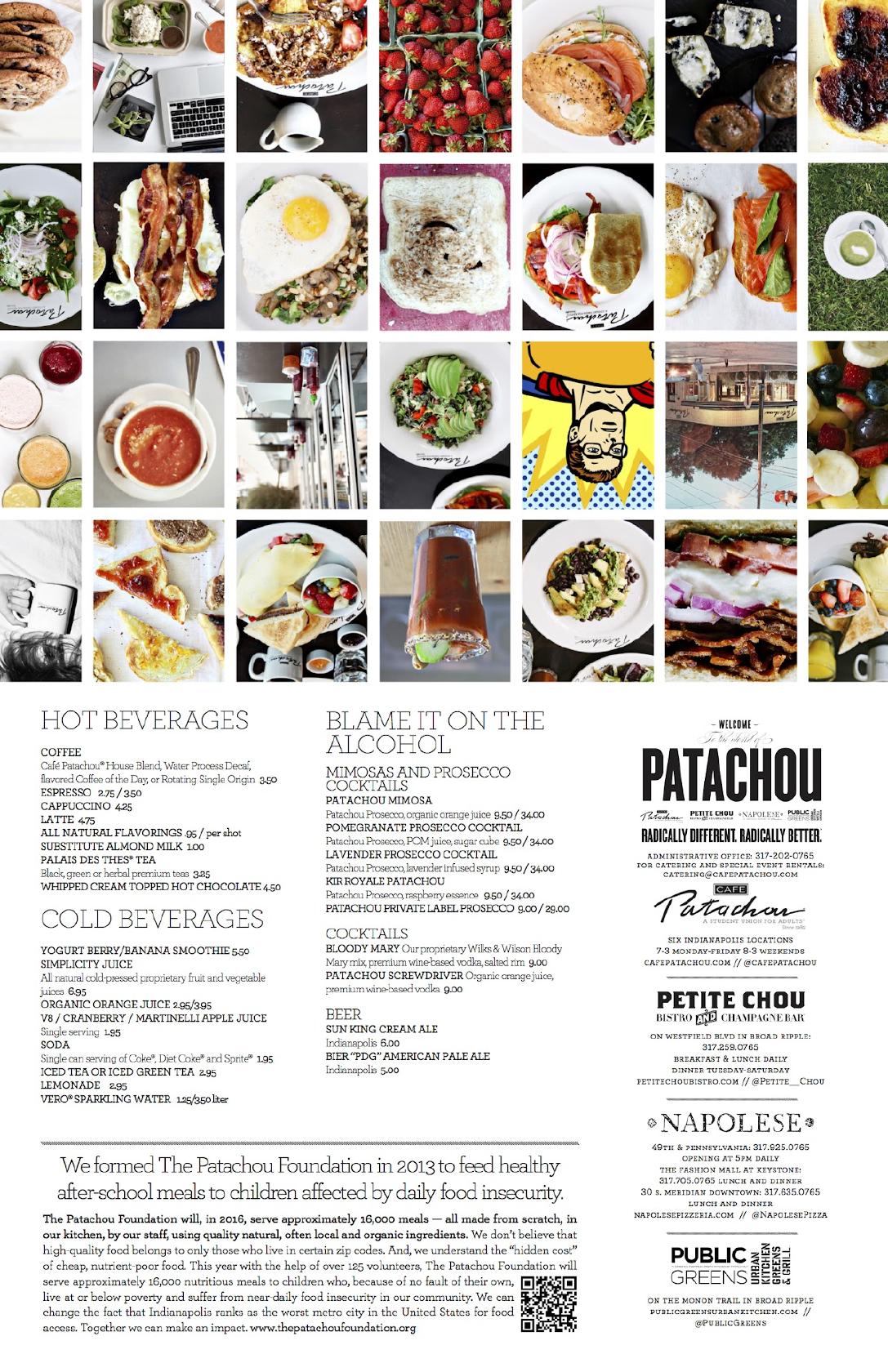 Menu at Cafe Patachou Clay Terrace, Carmel, Clay Terrace Blvd