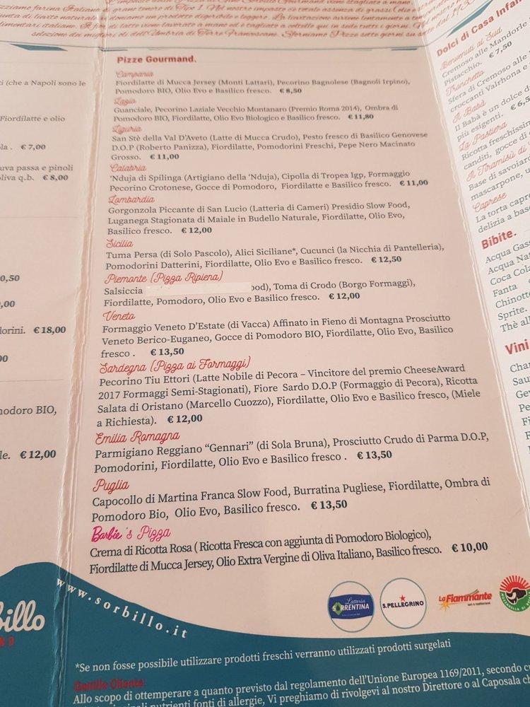 Menu at Gino Sorbillo - Pizza Gourmand pizzeria, Milan, Via Ugo Foscolo