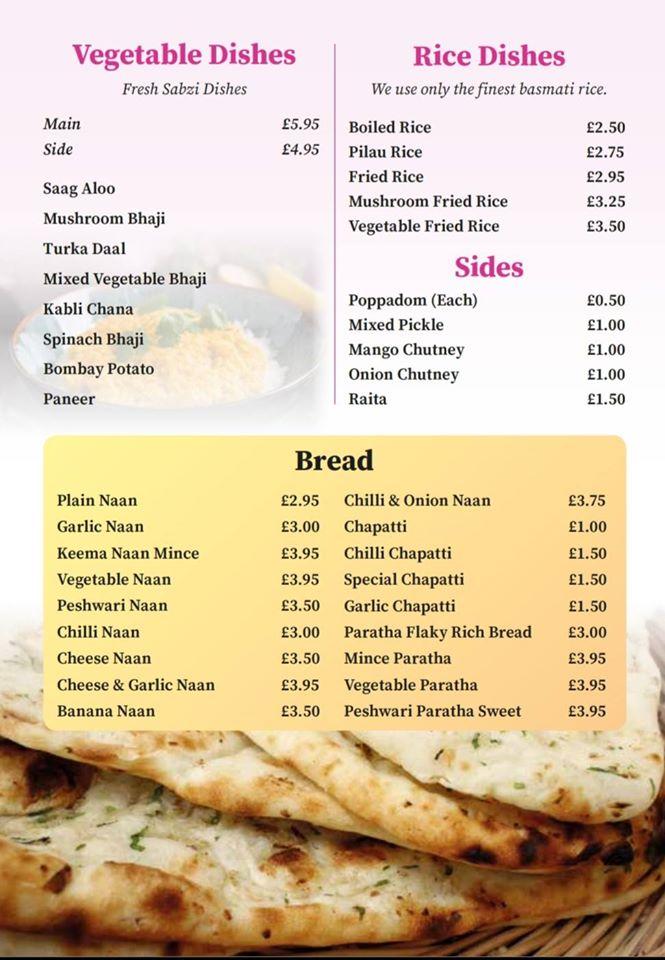 Menu at Taj Mahal restaurant, Newport-on-Tay