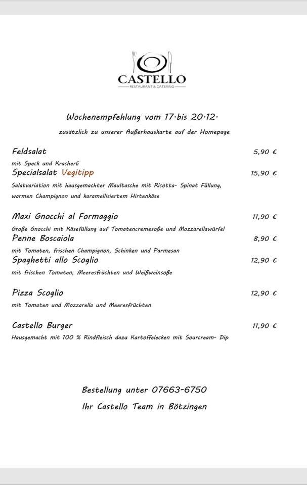 Menu at Castello Restaurant Pizzeria Catering, Bötzingen