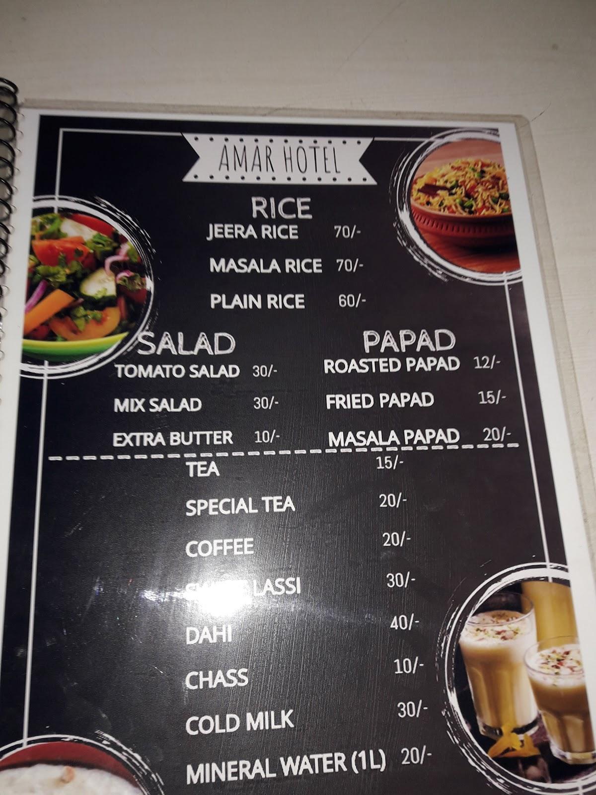 Menu at Amar Punjab Dhaba, Gajan