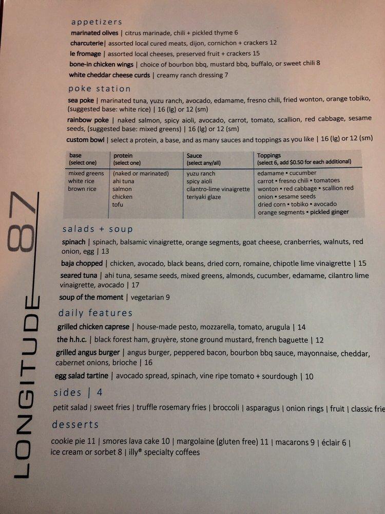 Menu at Longitude 87 pub & bar, Oak Brook