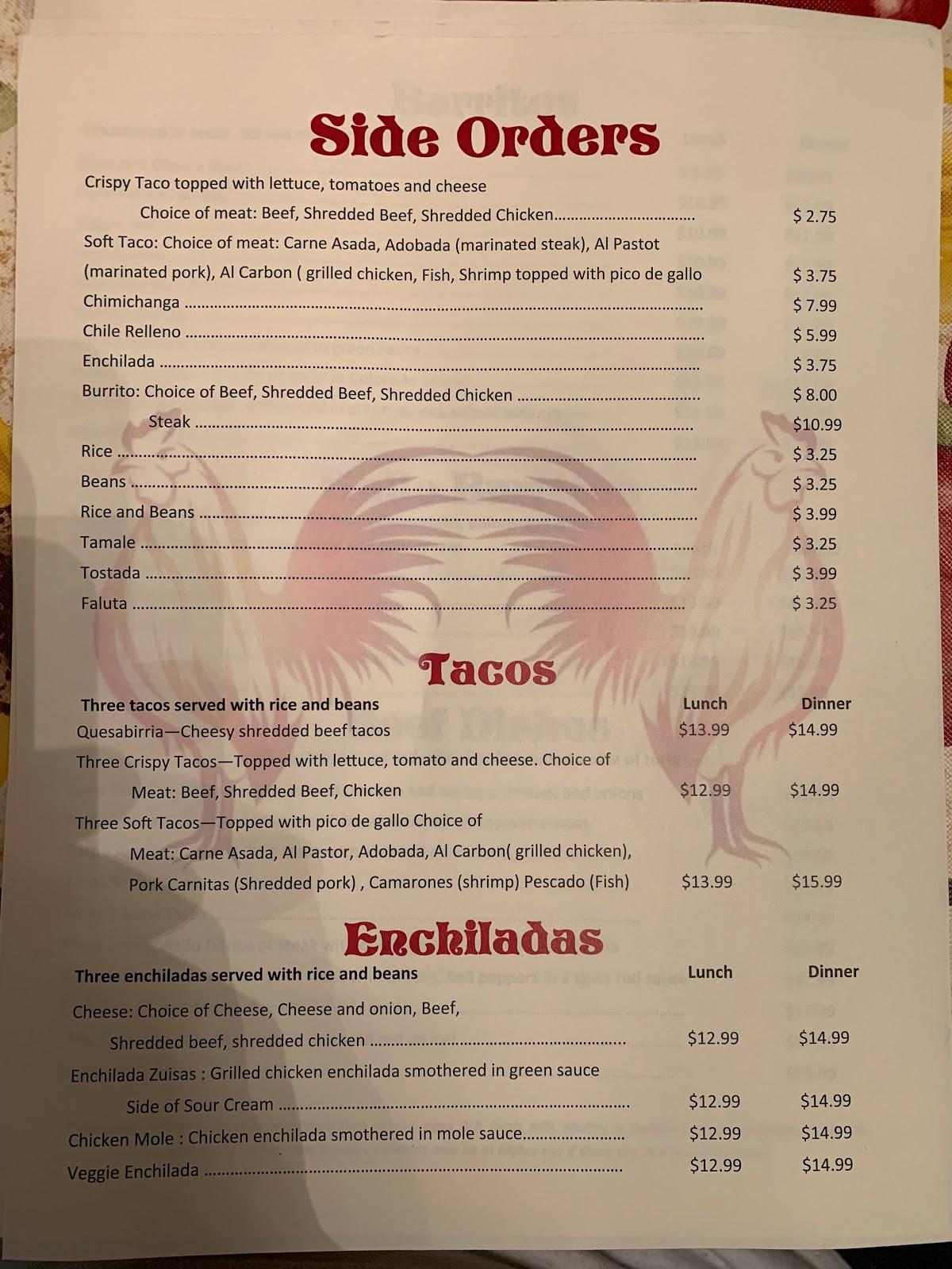 Menu at Los Gallos pub & bar, Fallon