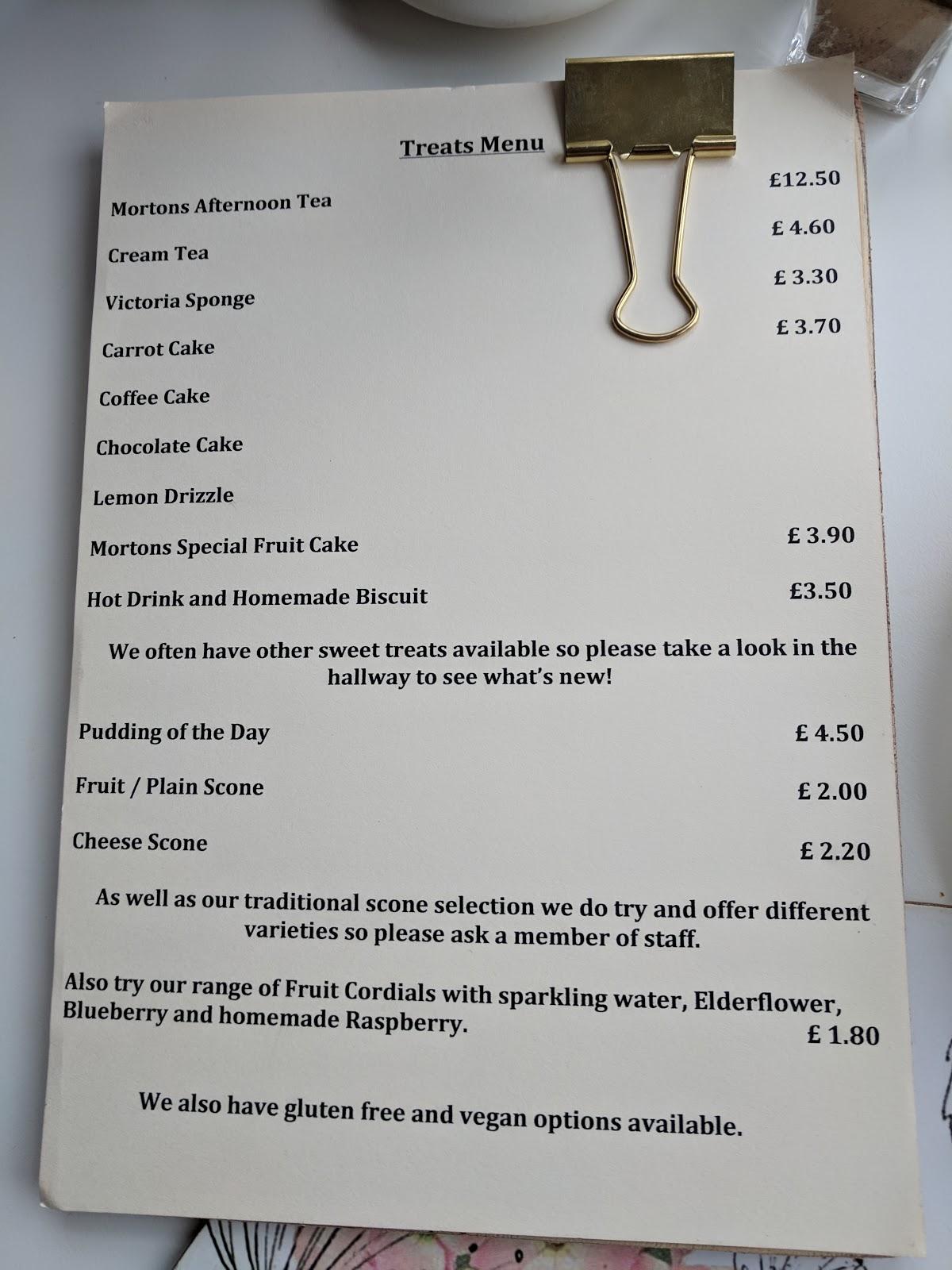 Menu at Morton's Farm Tea Rooms restaurant, Nottingham