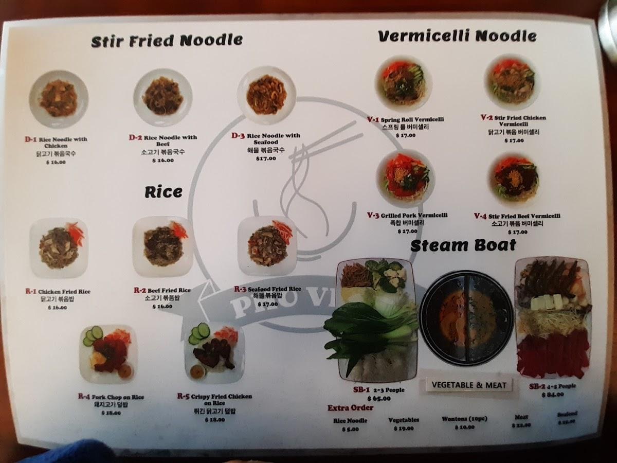 Menu at PHO VINA restaurant, Tauranga