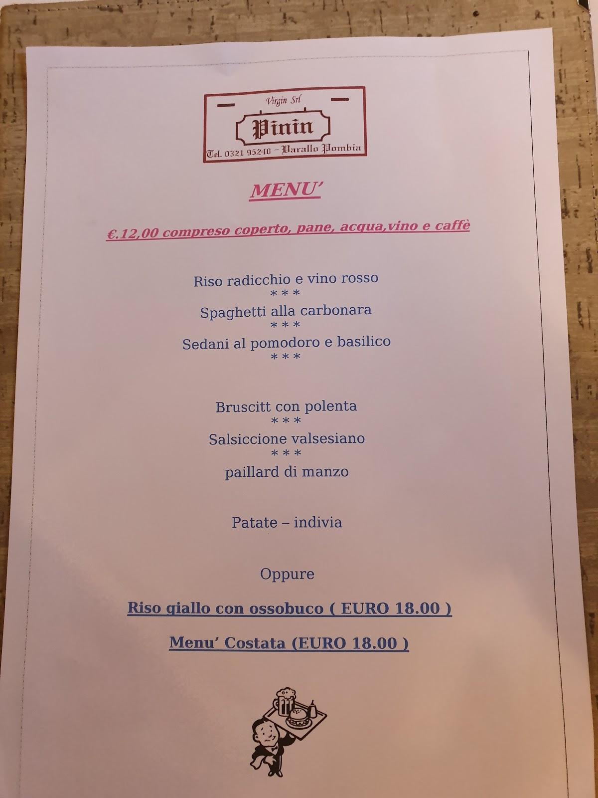Menu da Pinin ristorante, Varallo Pombia