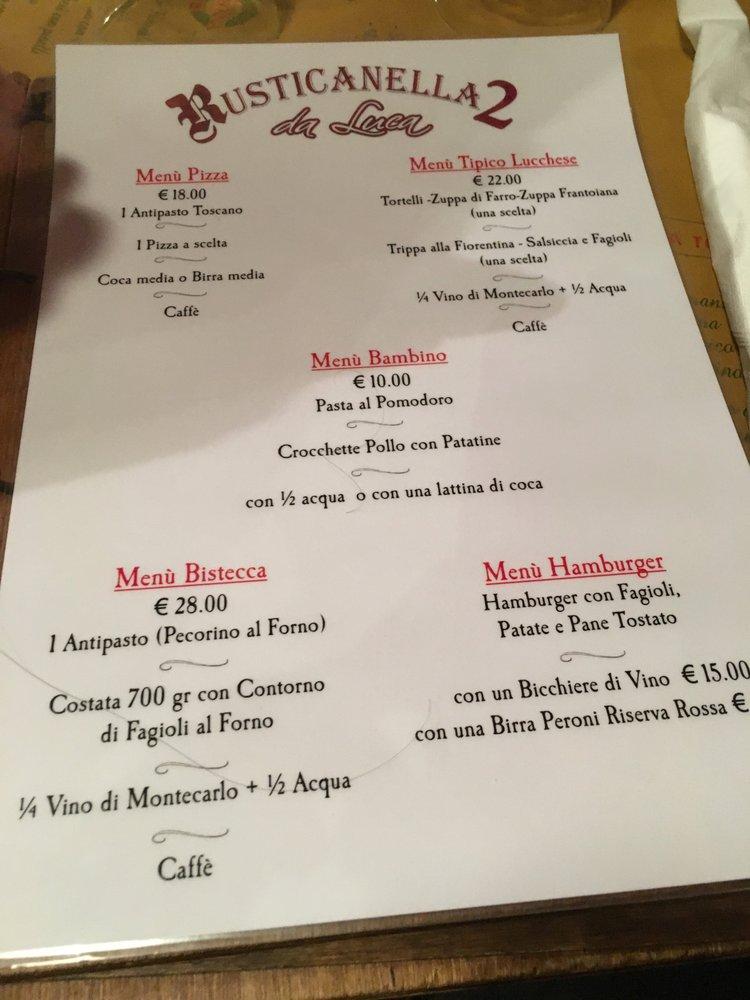 Menu at Rusticanella 2 da Luca pizzeria, Lucca