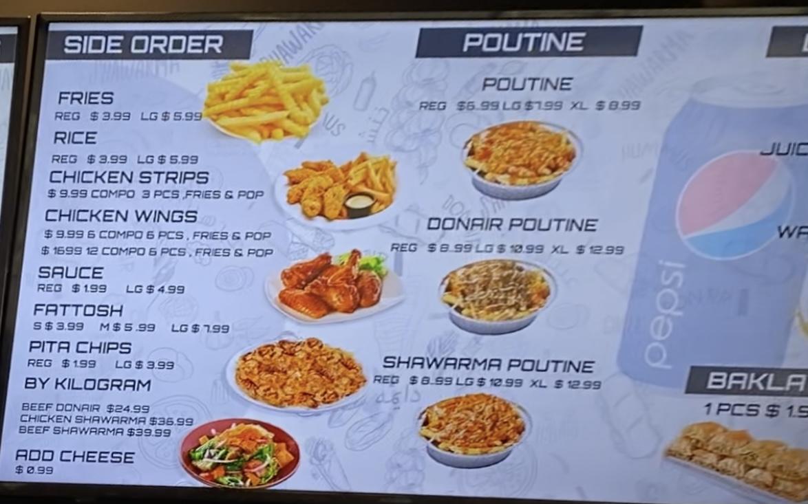Menu at Shawarma & Donair Box fast food, Edmonton