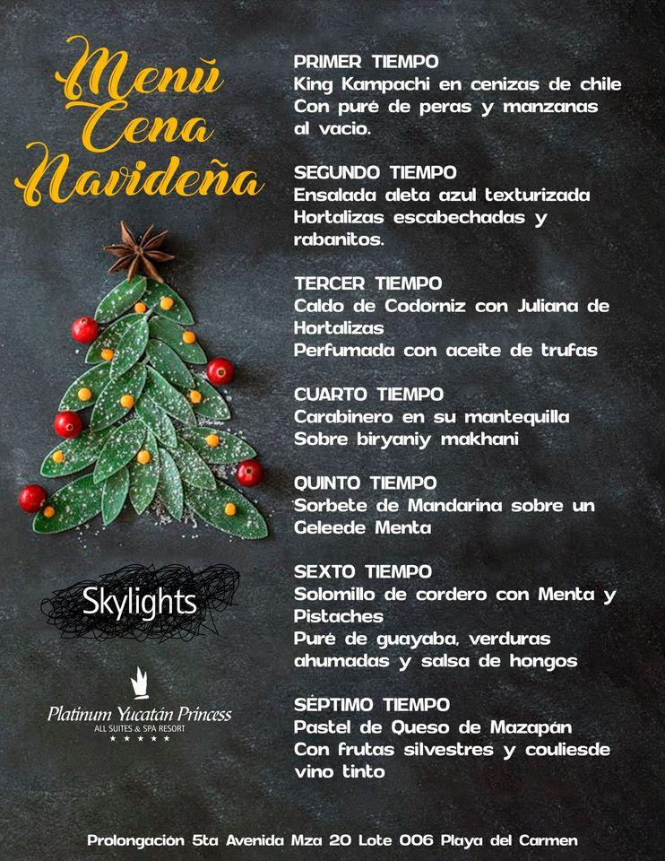 Menu at Skylights restaurant, Playa del Carmen