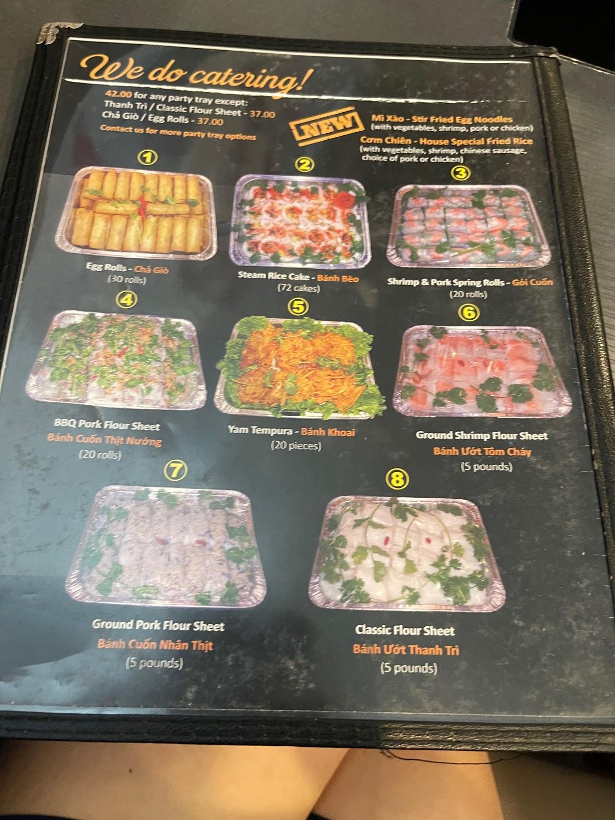 Menu at Tay Ho restaurant, Santa Clara