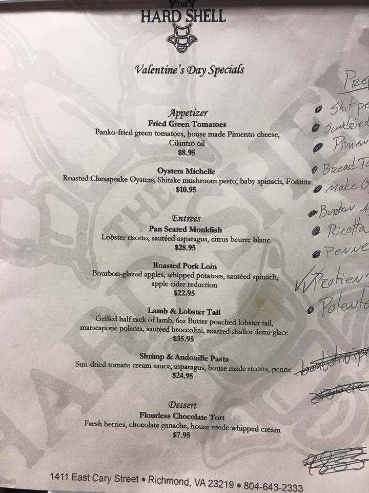 Menu at The Hard Shell pub & bar, Richmond, 1411 E Cary St