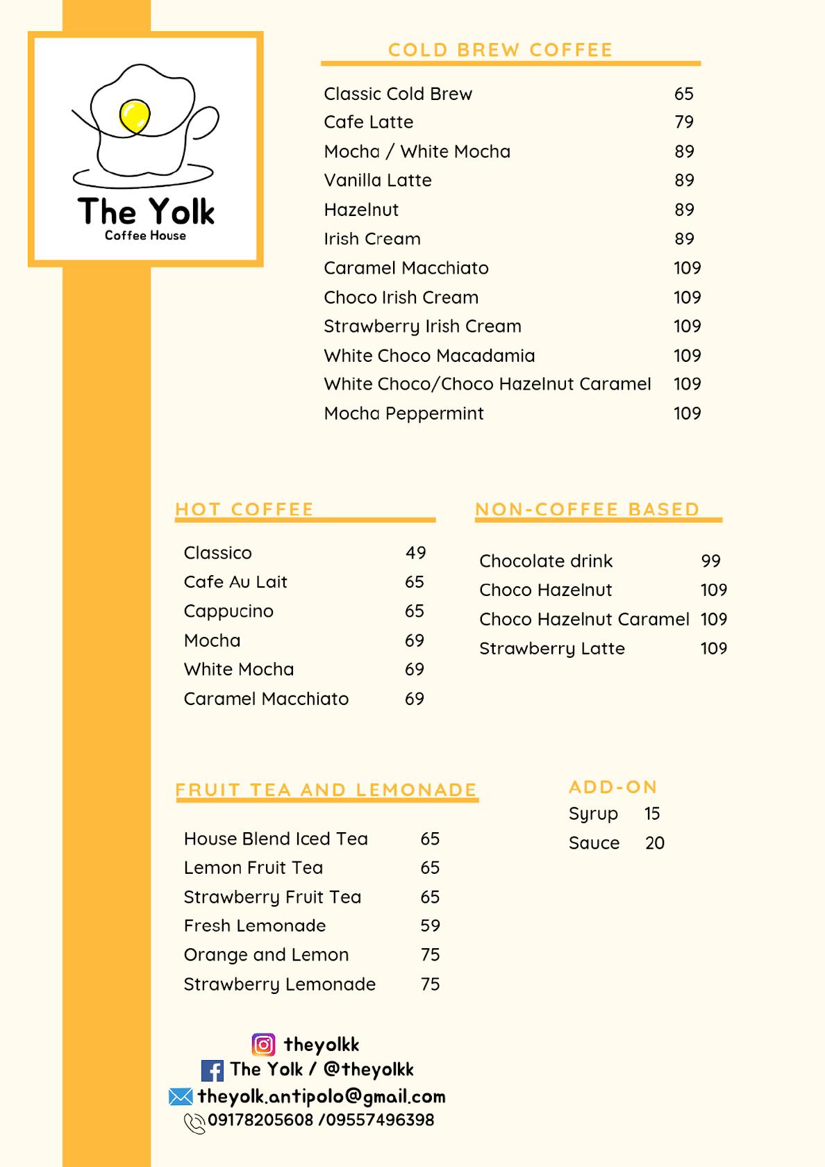 Menu at The Yolk Coffee House, Antipolo