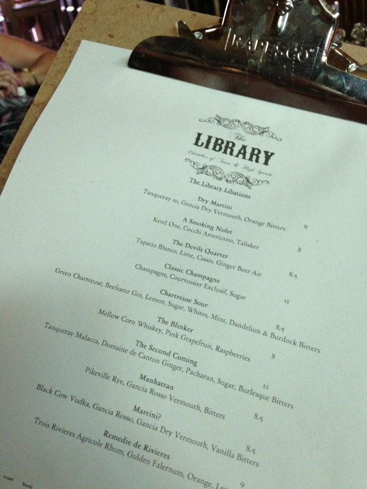 Menu at The library pub & bar, Bournemouth