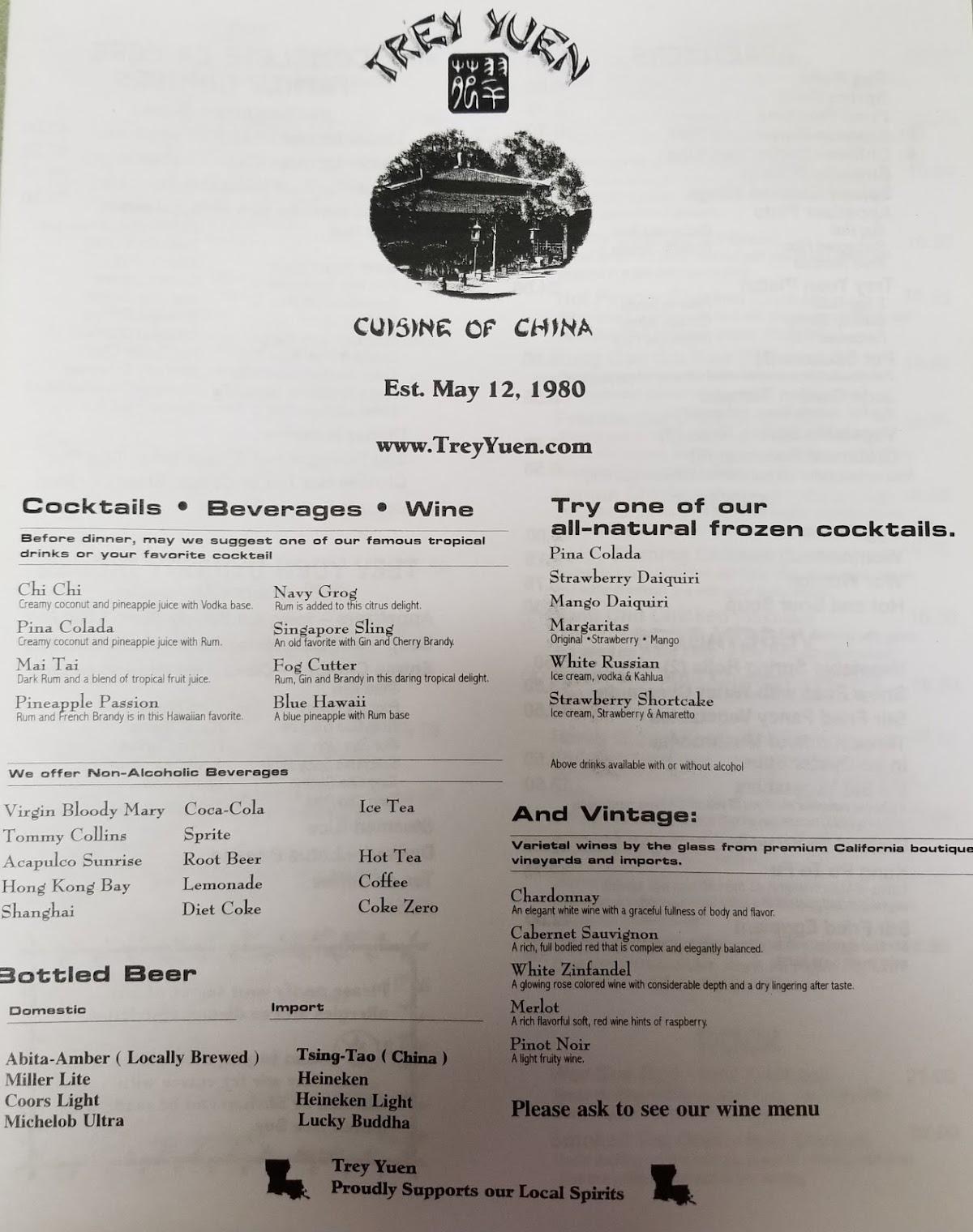 Menu at Trey Yuen restaurant, Mandeville, 600 N Causeway Blvd