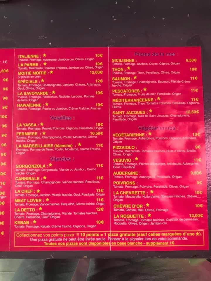 Menu at Ambiance Pizza pub & bar, Menton