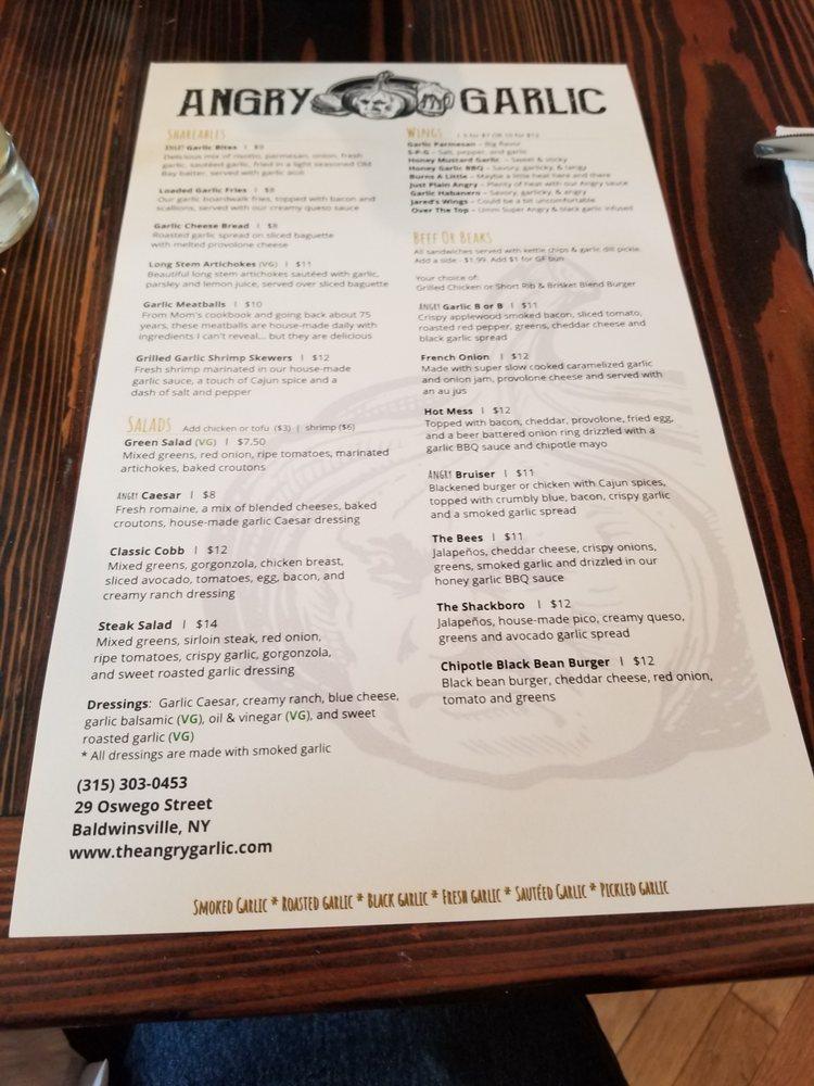 Menu at Angry Garlic pub & bar, Baldwinsville