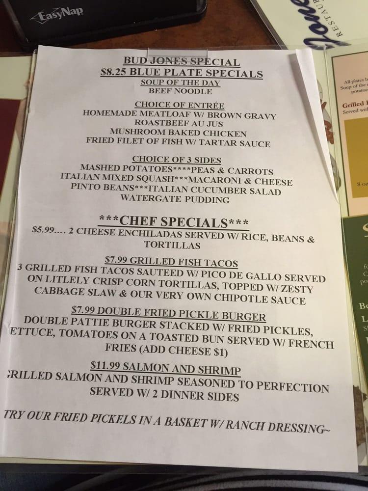 Menu at Bud Jones Restaurant, San Antonio