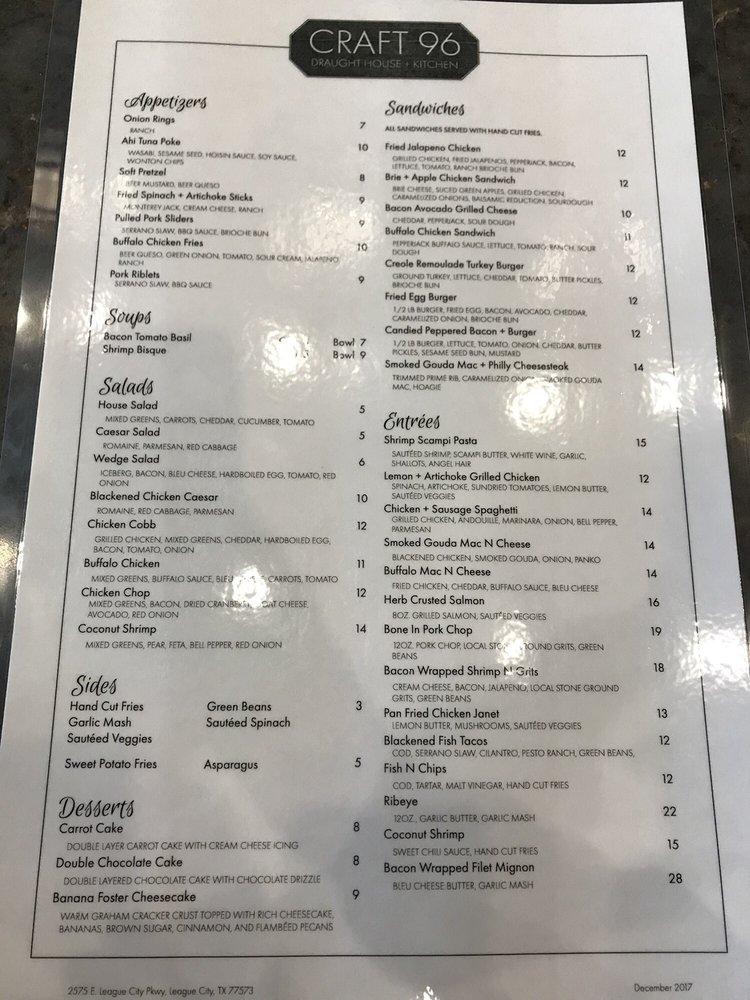 Menu at Craft 96 Draught House + Kitchen pub & bar, League City