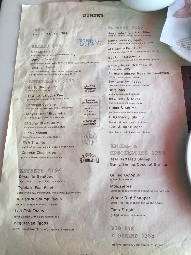 Menu at El Barracuda, Puerto Vallarta, Paraguay 1290