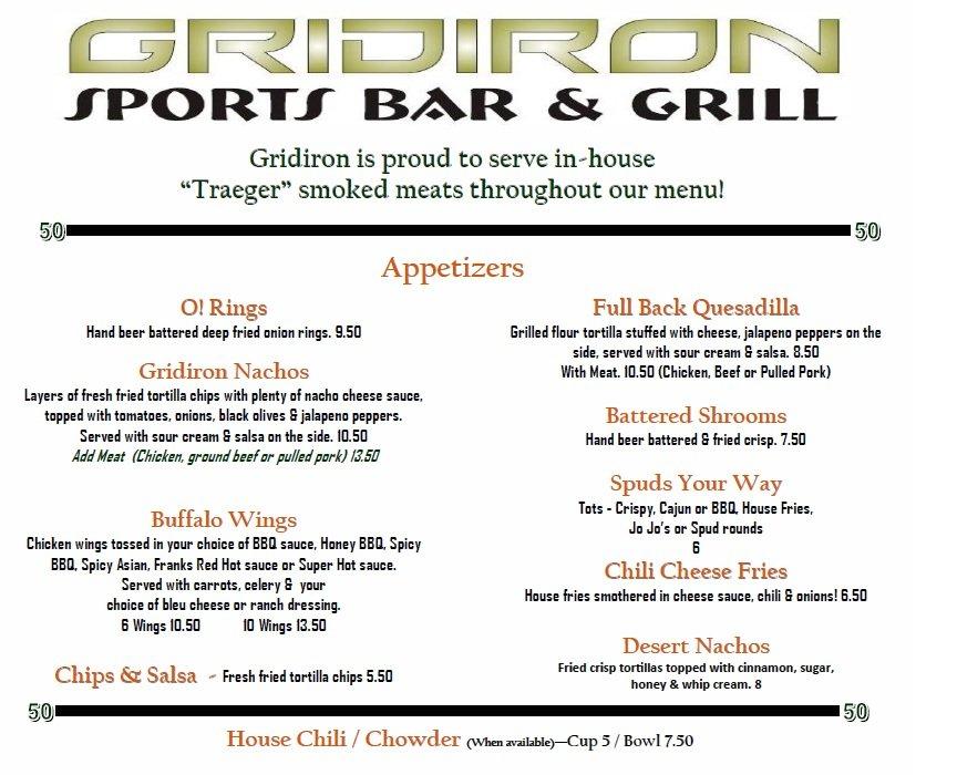 Menu at Gridiron Sports Bar & Grill, Harrisburg
