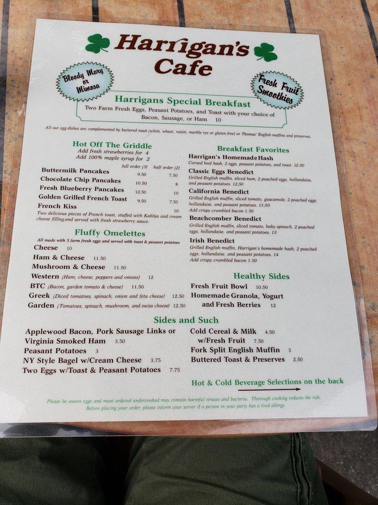 Menu at Harrigan's Cafe, Wellfleet