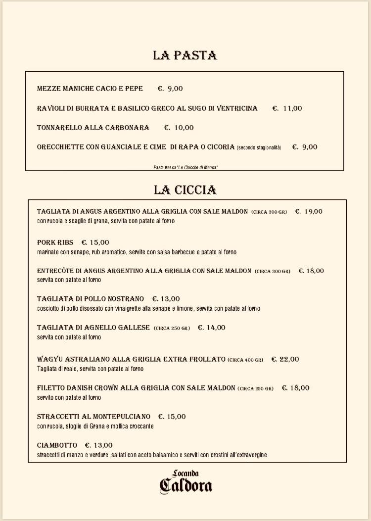 Menu at Locanda Caldora restaurant, Vasto