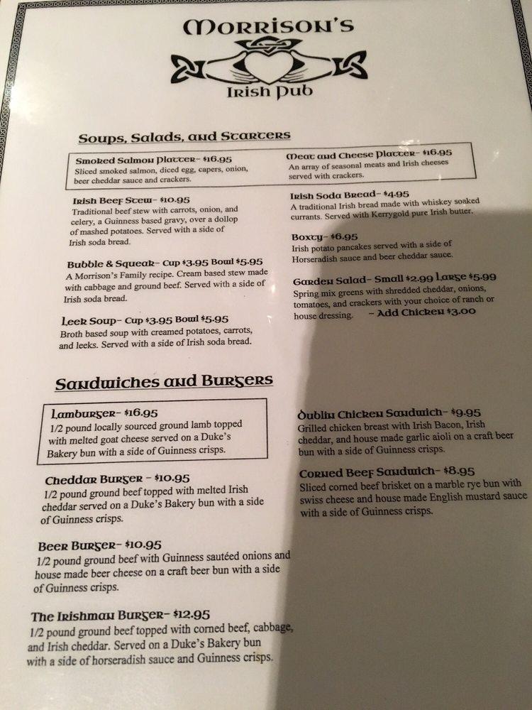 Menu at Morrison's Irish Pub, Alton