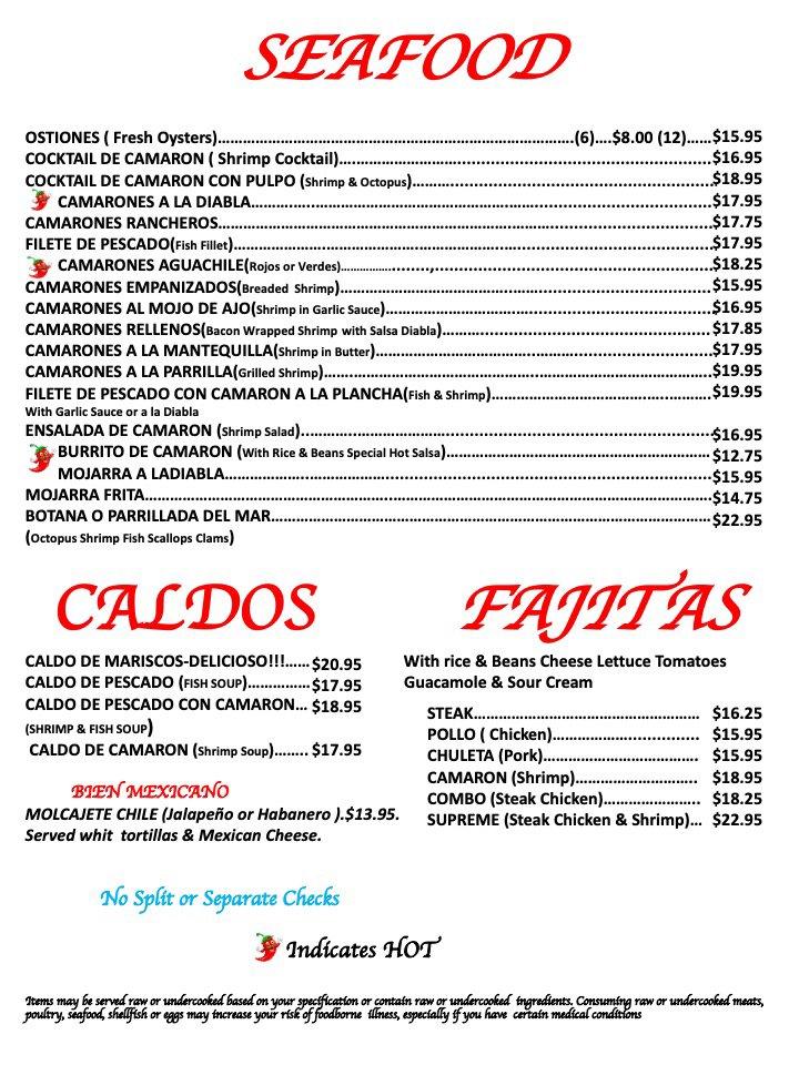 Menu at Mucho Bueno Mexican Restaurant, Thornton