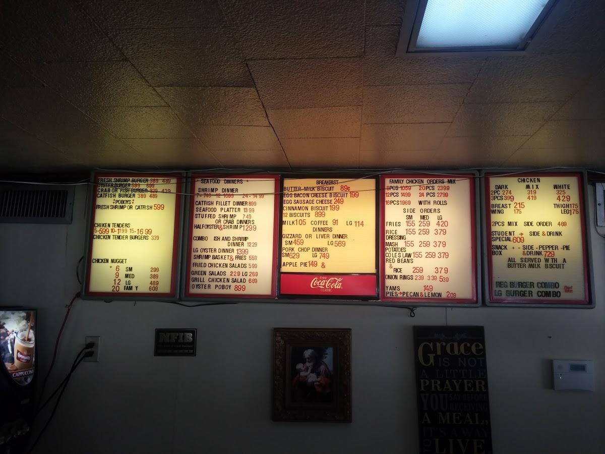 Menu at Sunny's Fried Chicken restaurant, Church Point