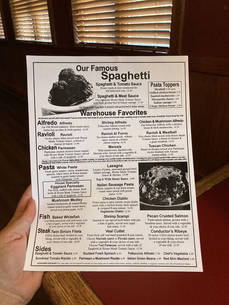 Menu at The Warehouse Delaware restaurant, Delaware
