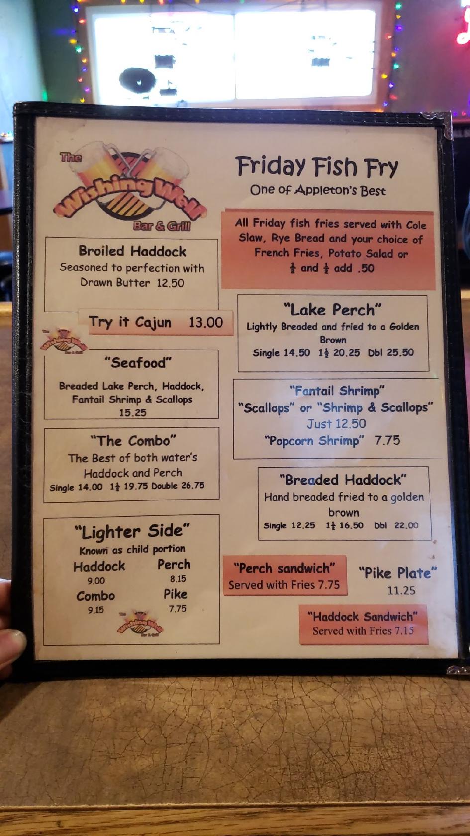 Menu at Wishing Well pub & bar, Appleton
