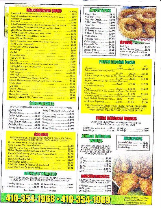 Menu at 895 Grill pizzeria, Baltimore