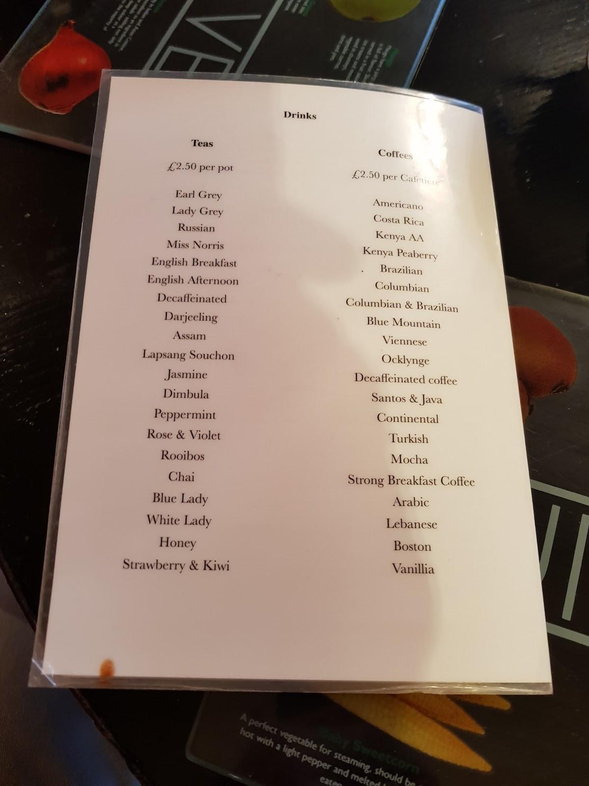 Menu at Cafe Aroma, Eastbourne