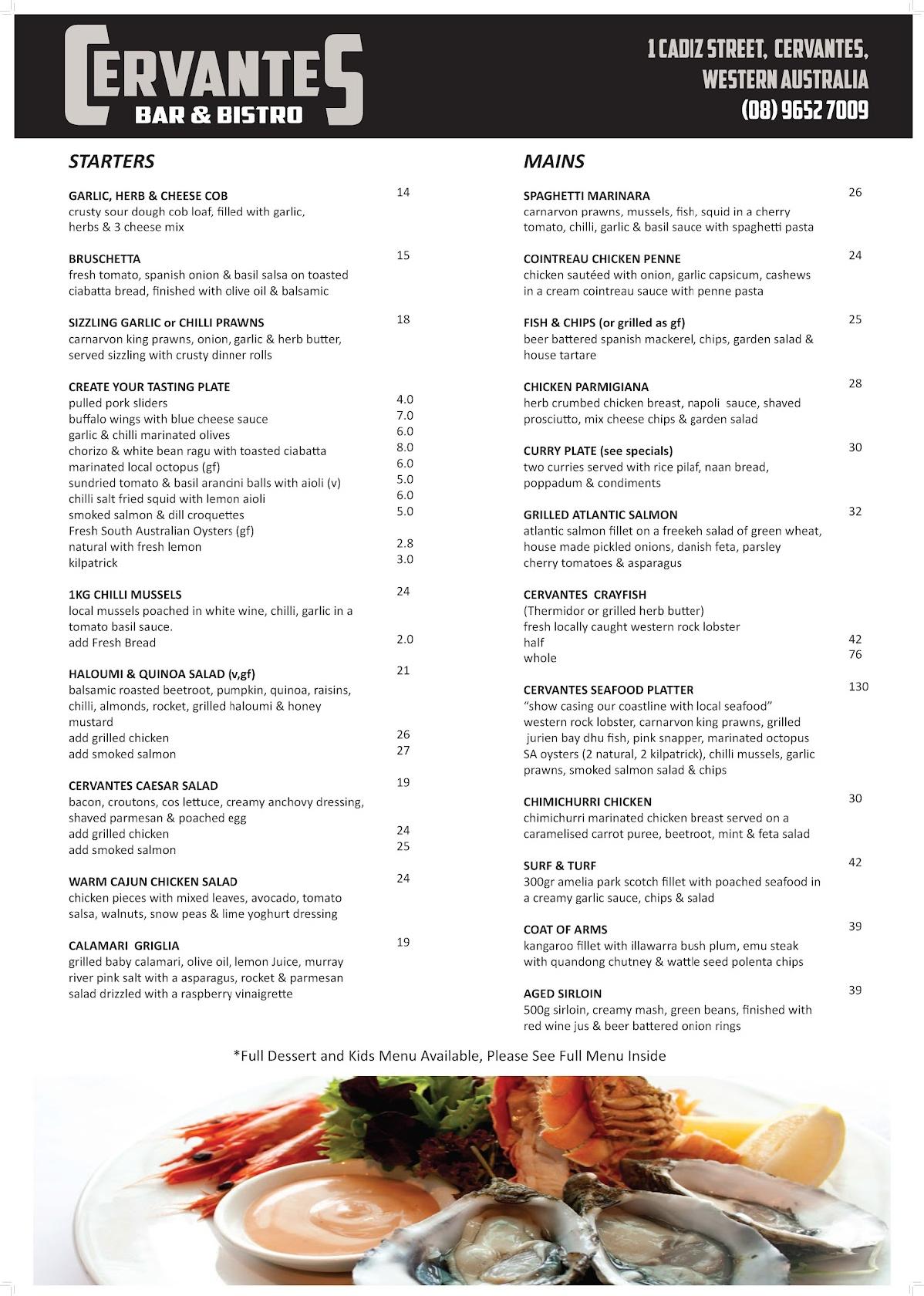 Menu at Cervantes Bar & Bistro, Cervantes