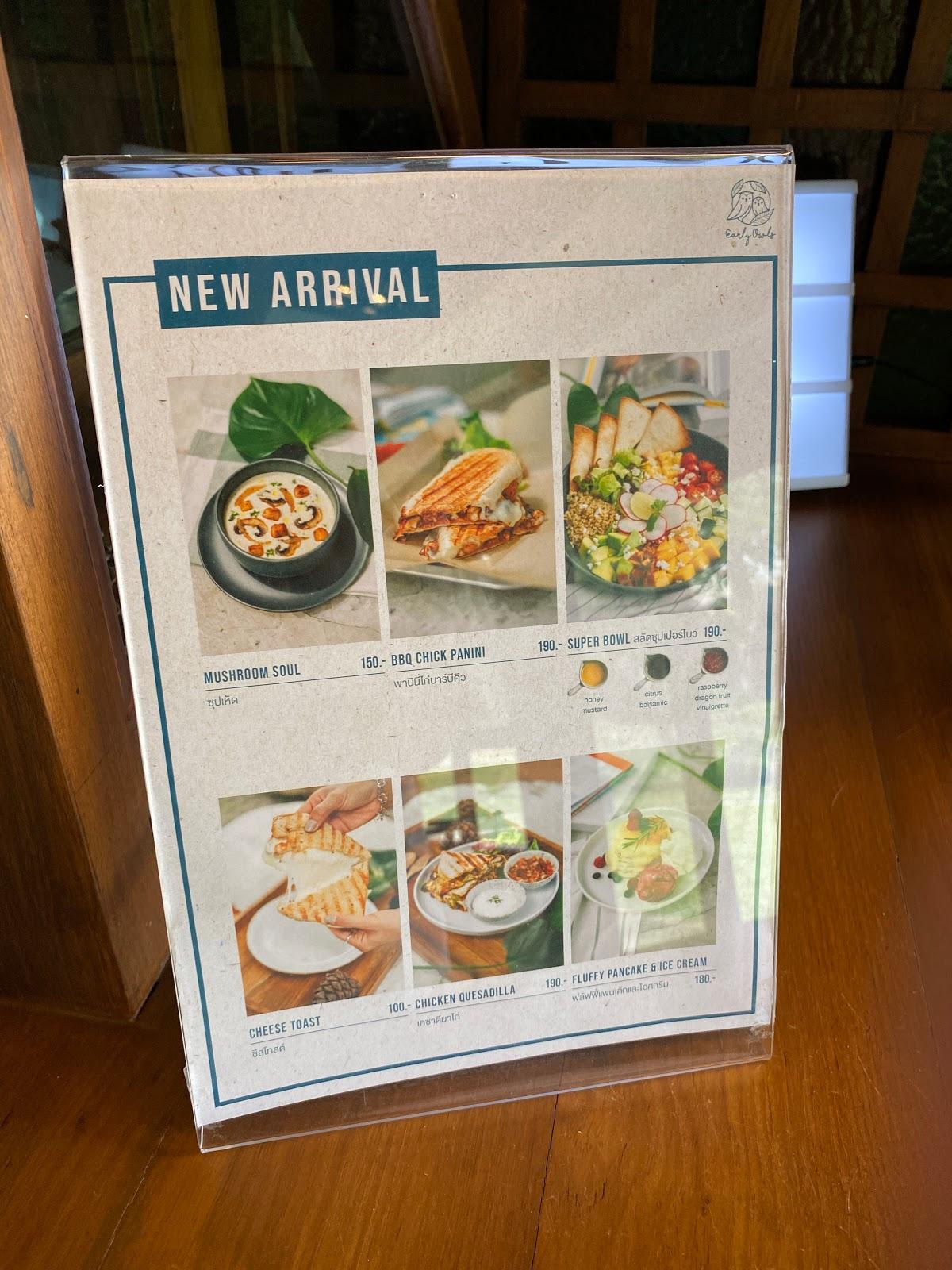 Menu at Early Owls restaurant, Chiang Mai
