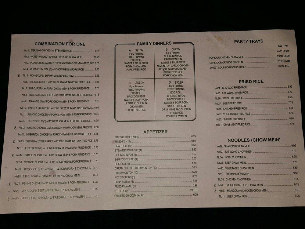 Menu at Fat Wong's Chinese Food To Go restaurant, Modesto
