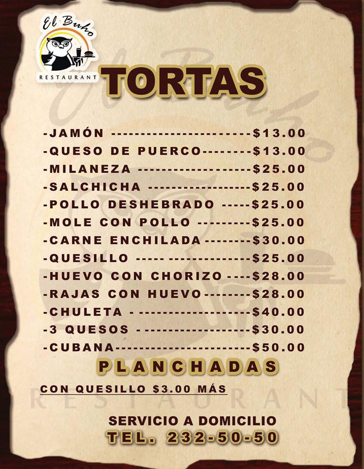 Menu at La Casa del Alegre Buho restaurant, Puebla City, 4 Poniente 101